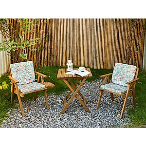 ARTPLAN Bright Floral Outdoor/Indoor Seat Cushions Set of 4,17"x16"x2" Patio ChairPad with Ties,Foam Fill,Square Round Corner Weather, Fade Resistant and Replacement,Pattern