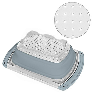 Qimh Collapsible Colander | Over The Sink Silicone Kitchen Strainers and Colanders with Extendable Handles | Veggies, Fruit and Pasta Foldable Strainer for Kitchen, 6-Quart, BPA Free