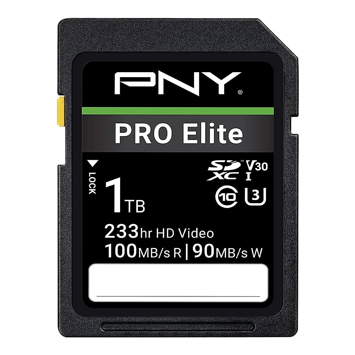 PNY 1TB PRO Elite Class 10 U3 V30 SDXC Flash Memory Card - 100MB/s, Class 10, U3, V30, 4K UHD, Full HD, UHS-I, Full Size SD