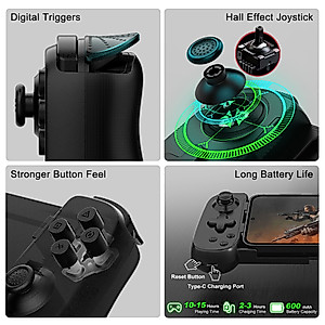 Joso Phone Controller for iPhone/Android/PC, D6 Wireless Game Controller for Switch/PS3/PS4 with Hall Joystick/Turbo/6-Axis Gyro/Dual Motor, iOS Android Controller Support Cloud Gaming/Remote Play