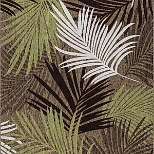 GAD Yarpeq Premium Tropical Palm Tree Leaves Indoor Outdoor Area Rug (Brown-Green, 2'7"x 3'3" Mat)