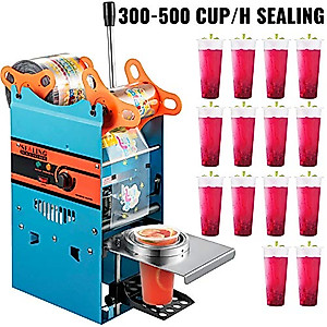 VEVOR Manual Tea Cup Sealer Machine, 300-500 Cup/h Manual Boba Tea Sealer Machine, Blue Boba Tea Sealing Machine, 90/95mm Cup Diameter Cup Sealing Mac