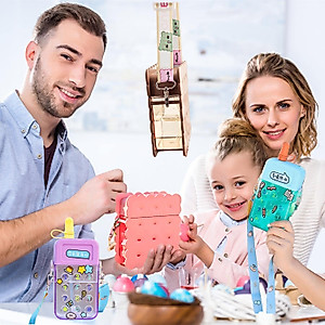 2 Pieces Cute Water Bottles with Straws, Creative Kawaii Biscuit Shaped Plastic Leakproof Juice Drinking Cup with Adjustable Shoulder Strap for School Outdoor Camping Sports (Pink,Coffee color)