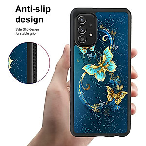 SAKUULO for Samsung Galaxy A52 5G Case, [Screen Protector + Kickstand] Blue Butterfly Design,Tire Texture Anti-Slip Shockproof Ultra Thin Protective Case for Galaxy A52 5G 6.5 Inch (2021)
