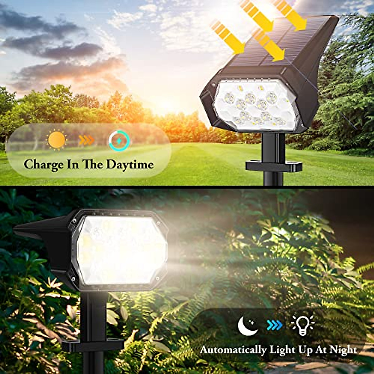 Solar Light Outdoor - Solar Powered Spot Light with 32 LEDs, 3 Modes Solar Landscape Light, Warm/Cold White 2-in-1 IP67 Waterproof Pathway Lights, Auto ON/OFF Wall Light for Garden Yard Driveway