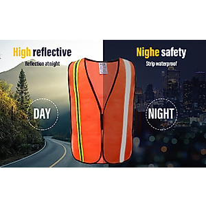 SIFE 10 Pack High Visibility Reflective Safety Vest,Made from Breathable and Neon Orange Mesh Fabric,light weight for Man and Woman