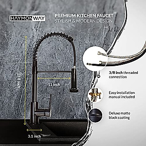 Haymonway Black Kitchen Faucet - Stainless Steel Kitchen Faucets with Pull Down Sprayer - 2 Functions & 360 Degree Kitchen Sink Faucet - Faucet for Kitchen Sink - 1 or 3 Hole Dual Function