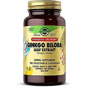Solgar Ginkgo Biloba Leaf Extract, 180 Vegetable Capsules - Brain Health & Mental Alertness - Standardized Full Potency (SFP) - Non-GMO, Vegan, Gluten Free, Dairy Free, Kosher, Halal - 180 Servings