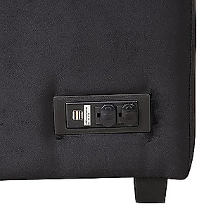 Eafurn 87.4" L Shaped Convertible Sectional Pull-Out Bed, Linen Upholstery Corner Storage Ottoman and Cup Holder & Dual USB Charge, 5 Seater Sofa & Couch for Living Room, Black w/ 2 Pillows