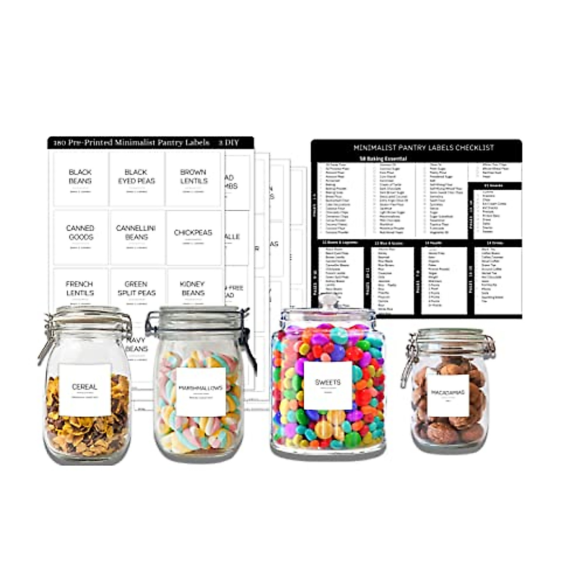 183 Kitchen Pantry Labels for Containers Preprinted with 3 Blank Labels, Minimalist Pantry Labels, Pantry Labels for Food Containers, Kitchen Labels for Storage Bins, Food Labels for Containers