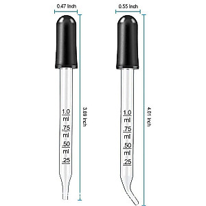 Eye Dropper for Essential Oils, Pipettes Dropper with Black Rubber Head, Calibrated Thick Glass Medicine Dropping Pipettes, 1ml Dropper Measurer, Dropper for Liquids, Straight-Tip, Bent-Tip, 5 Packs
