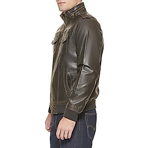 Levi's Men's Faux Leather Aviator Bomber Jacket (Regular & Big & Tall Sizes), Dark Brown/Sherpa Lined, M