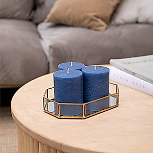 CANDWAX 3x4 Pillar Candles Set of 3 - Decorative Rustic Candles Unscented and No Drip Candles - Ideal as Wedding Candles or Large Candles for Home Interior - Dark Blue Candles