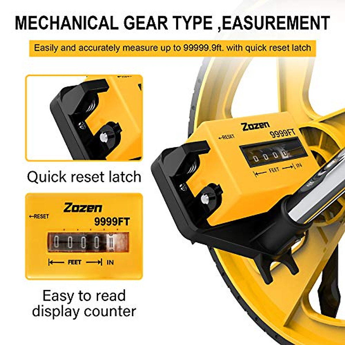 Zozen Distance Measuring Wheel in Feet and Inches, Collapsible Measure Wheel Imperial Industrial Measuring Wheel with Backpack and Tape Measure