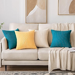 EMEMA Throw Pillow Covers Corduroy Decorative Soft Striped Square Cushion Covers Spring Pillowcases for Couch Sofa Bedroom Chair Car 20x20 Inch Pack of 2, Ocean Blue