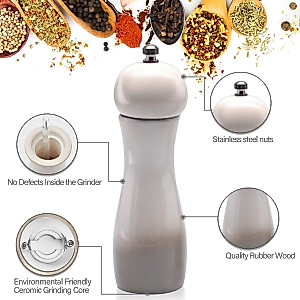 Pepper Grinder, Salt and Pepper Grinder, Salt Grinder, Elegant Wood Salt and Pepper Mill, Ceramic Grinder Core, Refillable Manual Spice Mill Adjustable Coarseness Salt Pepper Grinder