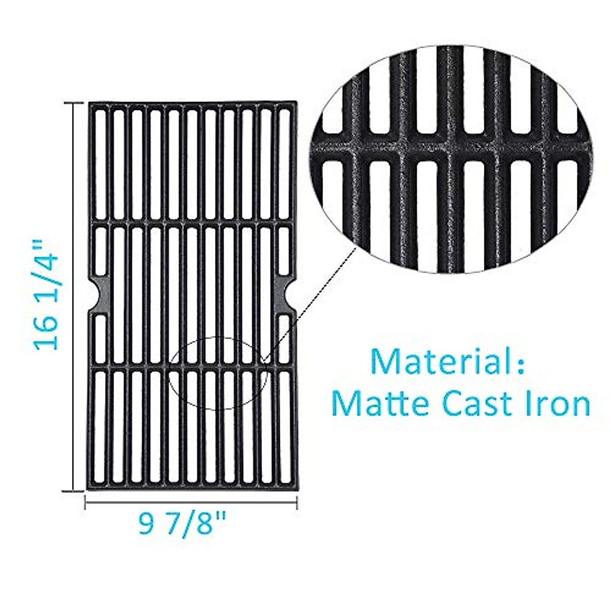 BBQration 16 1/4" CIF159C Matte Cast Iron Cooking Grid Replacement for Uniflame GBC1059WB, GBC1059WE-C, Dyna-Glo DGF510SBP, DGF510SSP, Backyard Grill BY13-101-001-13, Better Homes & Gardens and More