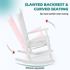 Outdoor Rocking Chair Patio Rocking Chair Porch Rocking with High Back and Handrail Comfortable and Stable Durable Load Bearing 243 lbs Patio Rocker Chair for Porch Garden and Terrace (White)