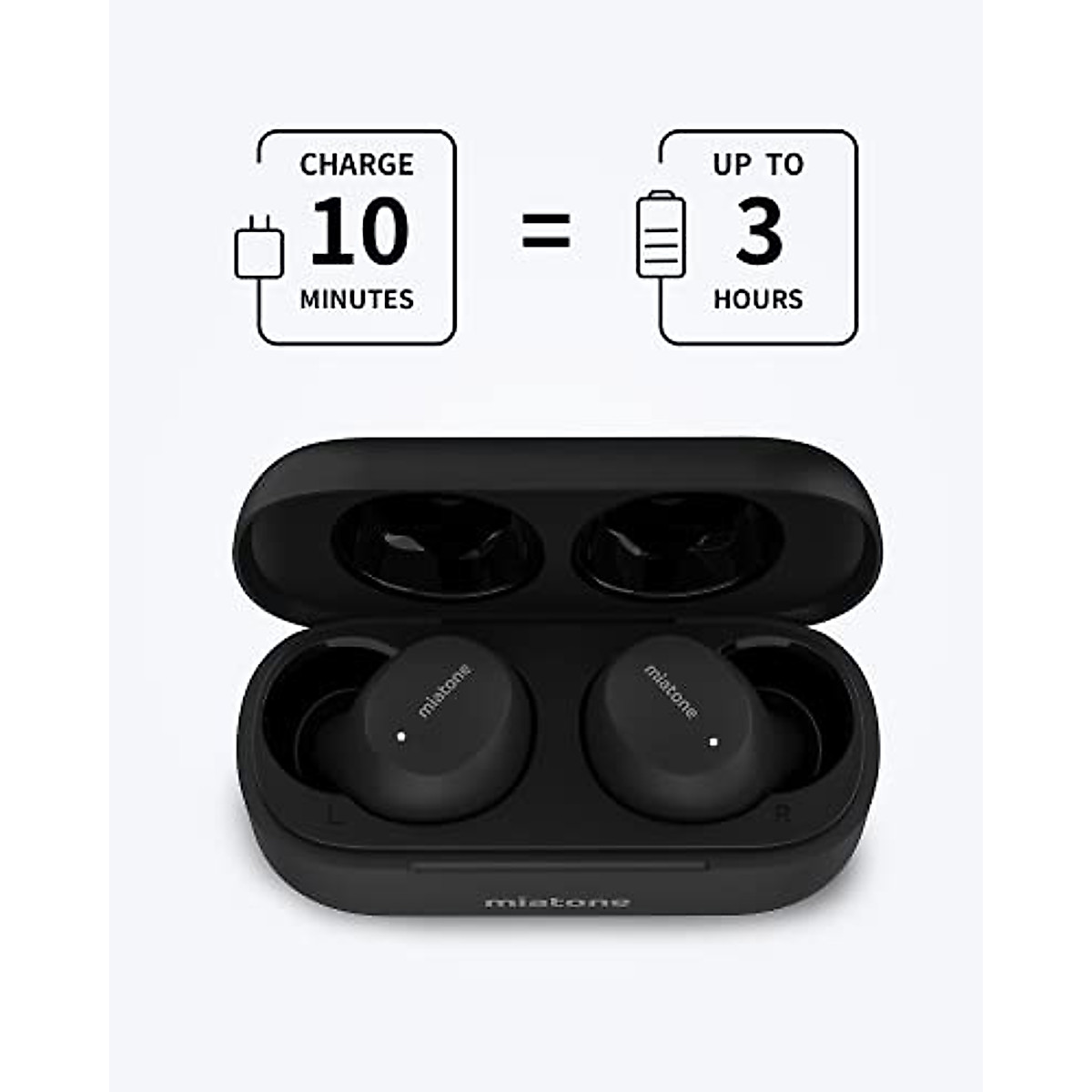 MIATONE Austin - Bluetooth 5.1 Wireless Earbuds with Rubber Oil Type-C Charging Case 94dB Hearing Protection Earphones with Mics CVC8.0 Clear Call 40H Headphones for Kids Men Women Gift - Matte Black