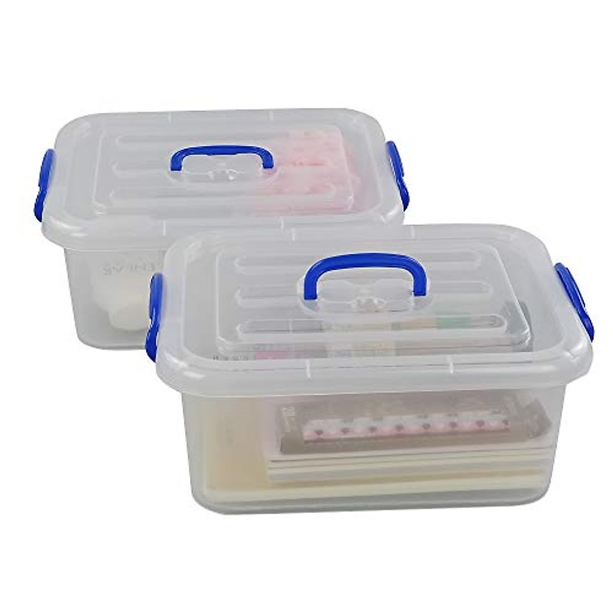 Morcte 8 Liter Clear Latching Box, Plastic Storage Bin with Handle, 2-Pack