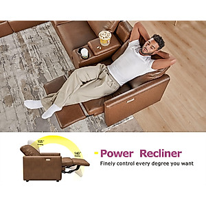 AMERLIFE Power Recliner, Reclining Sectional Sofa with Single Right Recliner, 3 Seater Recliner Couch with USB Port, Leather Modular Sofa for Living Room