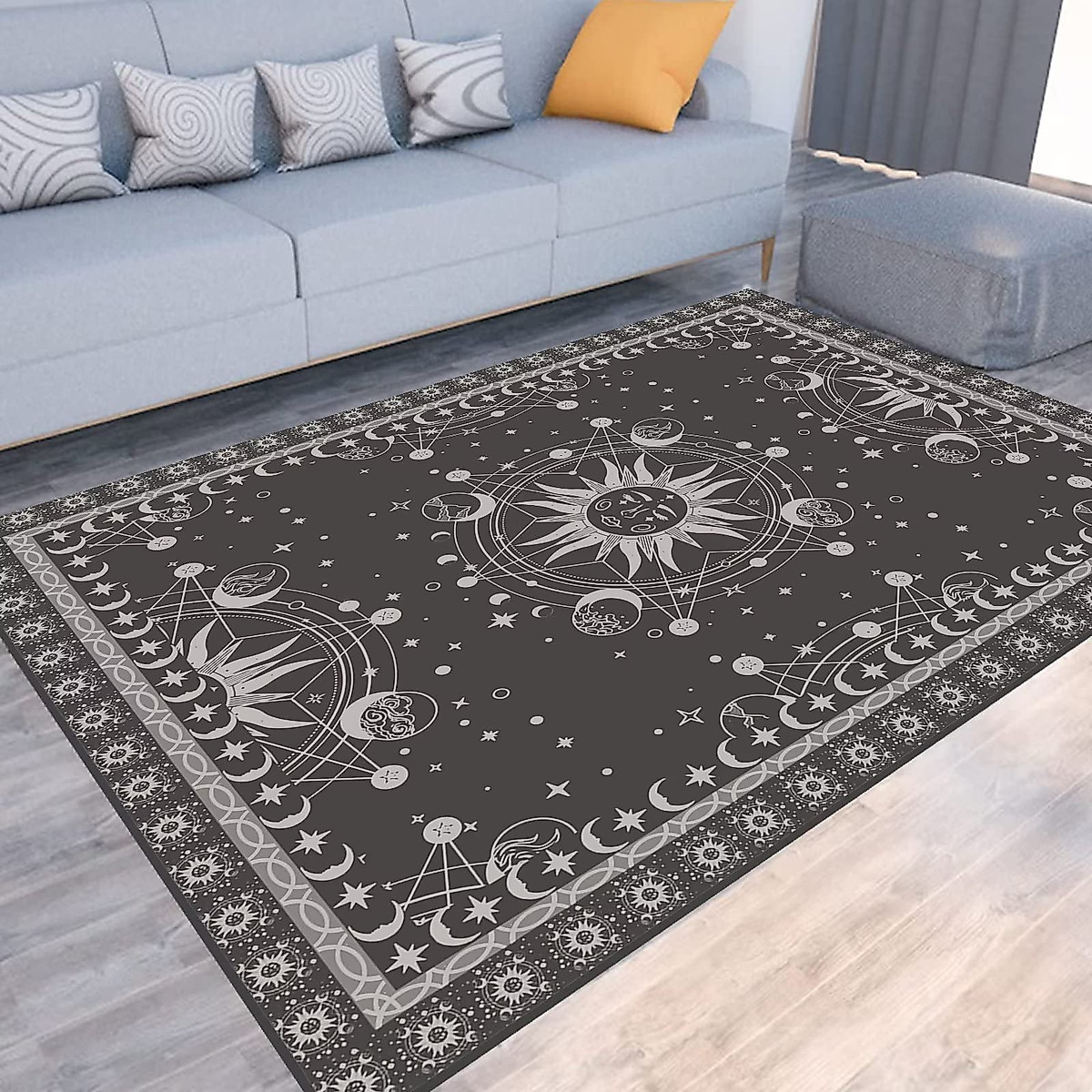 CERYUEE Sun and Moon Rug Boho Area Rugs for Bedroom Dorm Living Room Bohemian Celestial Occult Crescent Solar Stars Galaxy Floor Mat Pad Doormat Carpet,63'' X 31'',Tundora