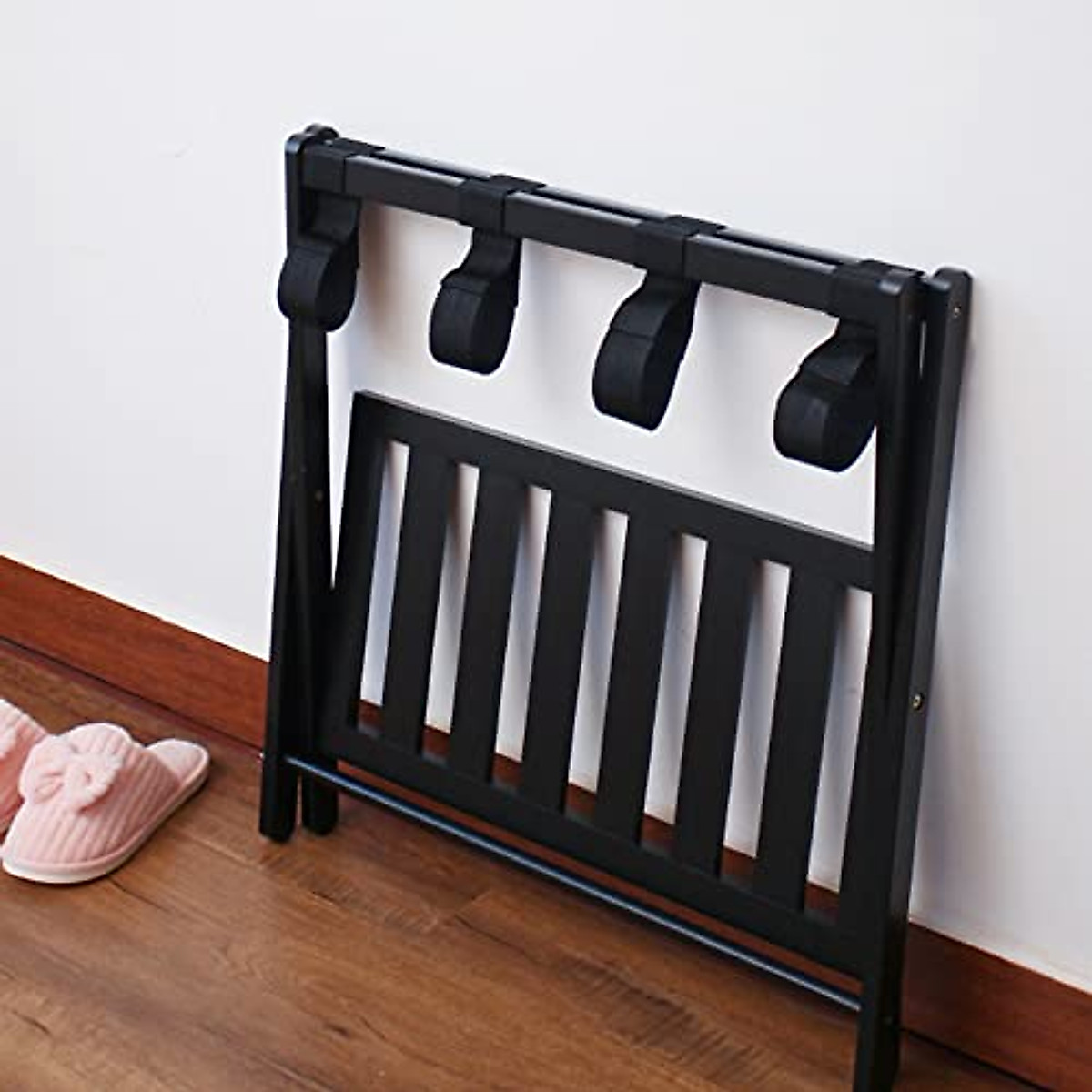 Futchoy Luggage Rack for Guest Room Hotel Bedroom Household High-Grade Bamboo Wood Folding Storage Rack Simple Double Layer Shelf