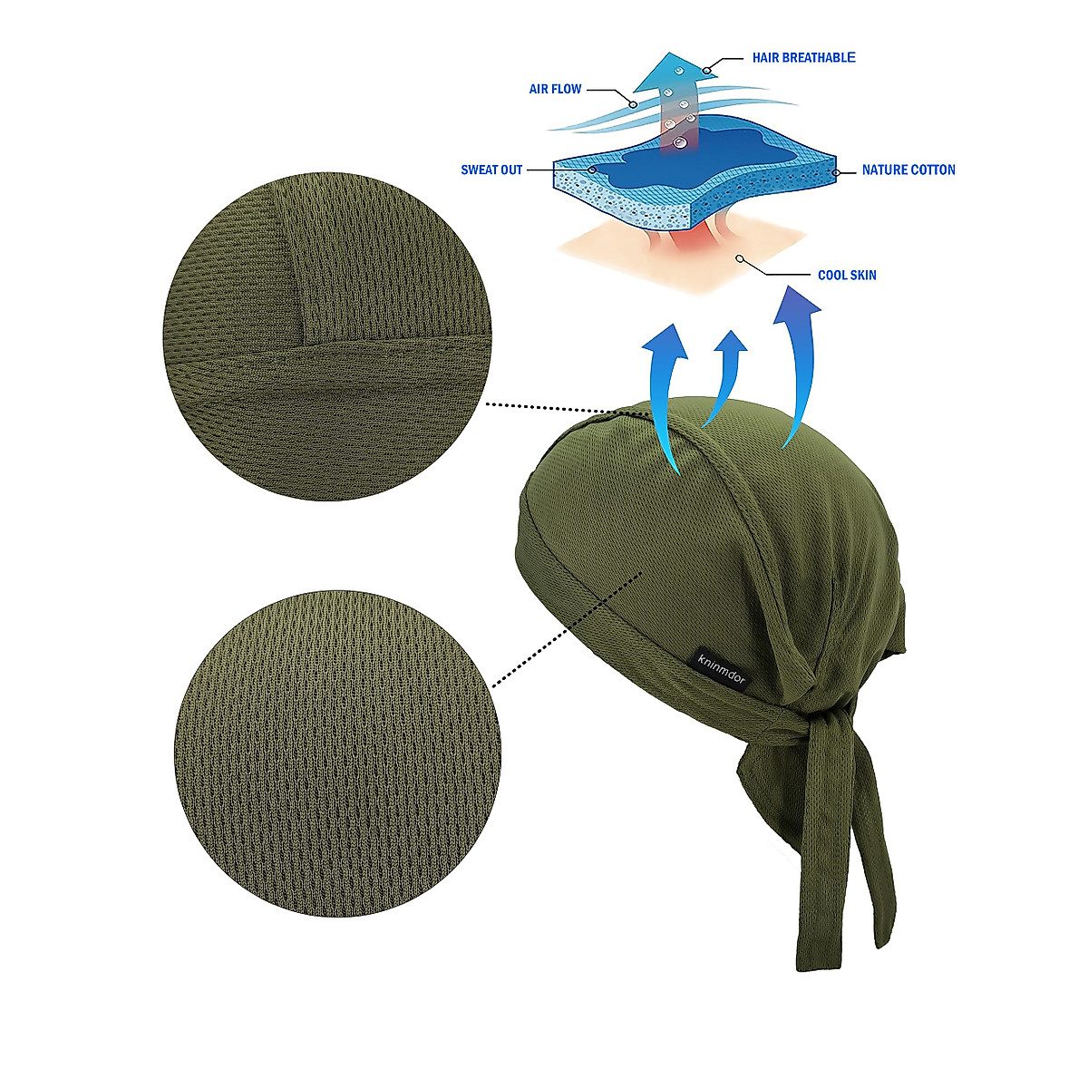 Kninmdor Do Rags Cycling Caps Helmet Liner Doo Rag Motorcycle Bandana Hat Sweat Liner Skull Caps Dew Rags for Men and Women (Army Green, Dark Gray, Black)