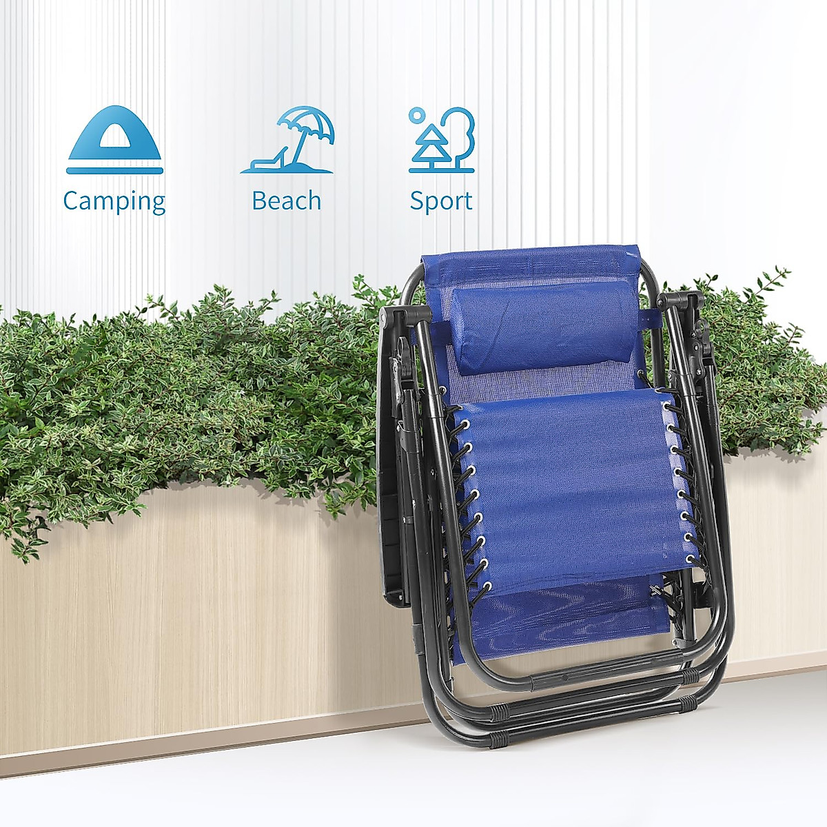 VTOY Zero Gravity Folding Reclining Lounge Chair with Pillow,Adjustable Reclining Patio Chairs,Side Table for Home/Office/Camping/Pool Yard with Cup Holder (Black)