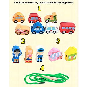 KanCai Wooden City Figures and Cars Lacing & Stringing Beads Toys Over 3 4 5 Year Old Kids Block Set Toy