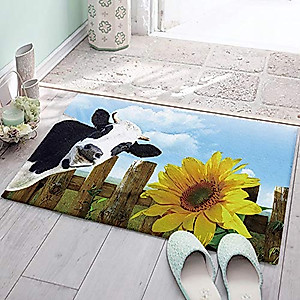 Bathroom Rugs Cattle and Sunflower Indoor Doormat Bath Rugs Non Slip, Washable Cover Floor Rug Absorbent Carpets Floor Mat Home Decor for Kitchen (16x24)