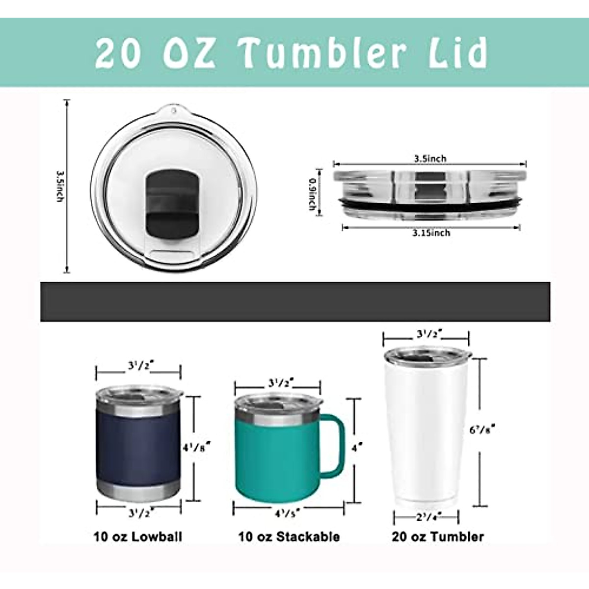 20 oz Magnetic Tumbler Replacement Lid - Compatible with yeti Rambler, Ozark Trail, Old Style Rtic and More - MagneticSlider Switch Spill Proof Tumbler Cover, BPA Free, Black(1 Pack)