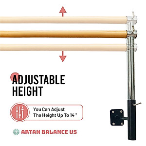 Artan Balance Ballet Barre Wall Mounted for Home or Studio Dance Training, Yoga, Stretching, and Pilates, Adjustable Bar Height, for Kids and Adults, Beginner Friendly, 5 FT Long