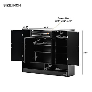 FridayParts Sleek and Modern Cabinet with Adjustable Shelves, Minimalist Shoe Storage Organizer with Sturdy Top Surface, Space-Saving Design Side Board for Various Sizes of Items, Black
