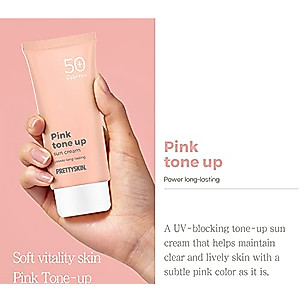 PRETTYSKIN Power Long-lasting Facial Sunscreen SPF50+ / PA++++ 2.36 fl.oz.(70ml) Zinc Oxide | Moisturizing and UV protection | Shea Butter, Chamomile flower extract (Pink Tone-up)
