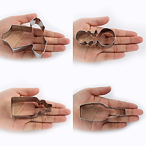 Beer Themed Cookie Cutters Stainless Steel, Baby Brewing Beer Set Beer Mug Bottle Onesie Rattle Baby Bottle Photo Plaques Dough Fondant Biscuit Molds for Baby Shower