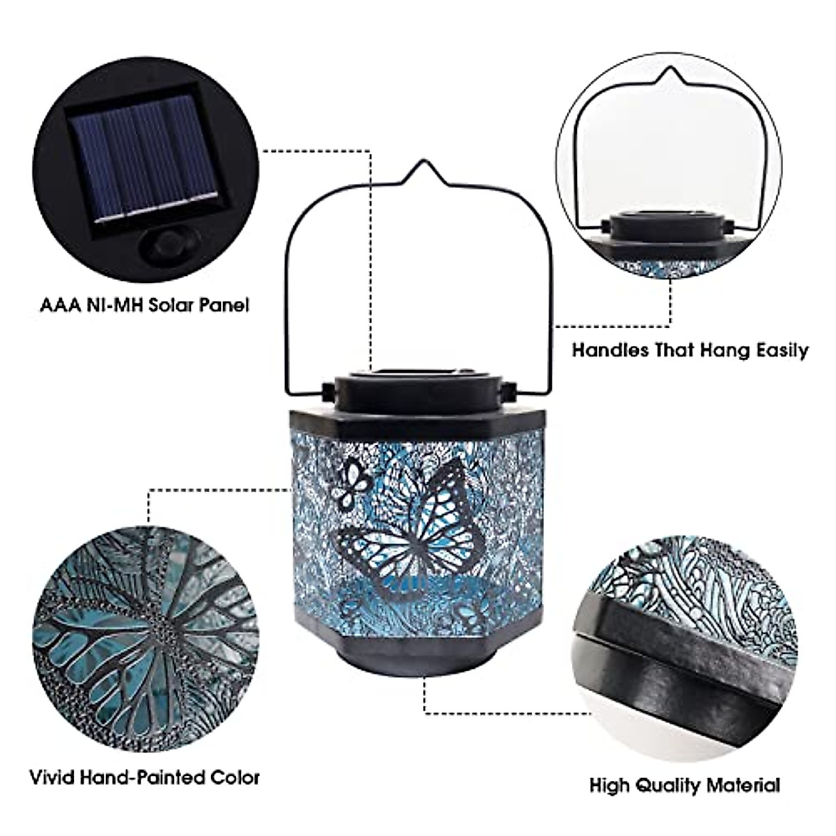 ielevations Hanging Butterfly Solar Lanterns Decor Outdoor Waterproof LED Hanging Solar Lanterns Metal Lantern Butterfly Solar Light for Patio Yard Garden Porch Table- 1 Pack (Butterfly)