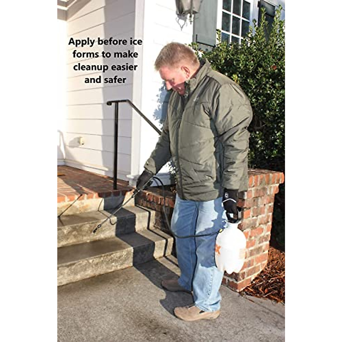 Chloride Free Liquid Ice Blocker: Safe for Pets, Plants and The Environment. Easy to use and Store, cuts cleanup time by eliminating ice Removal. One Gallon Replaces 120 pounds of ice melt.