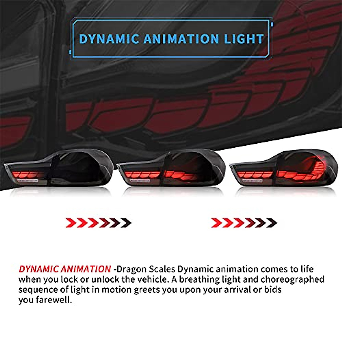 VLAND LED Tail Lights Compatible with 4-series BMW GTS F32 F33 F36 F82 F83 2014-2020 Sedan/ Convertible/ Coupe w/Sequential w/Dynamic Animation Dragon Scale (Smoke)
