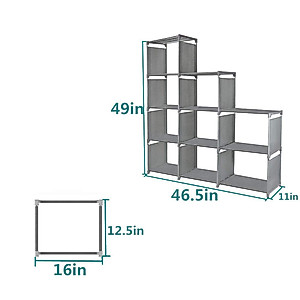OppsDecor 9-Cubes Bookshelf, 4 Tier Shelf Adjustable DIY Bookcases for Kid, Book Shelf Organizing Storage Shelving Cabinet for Bedroom Living Room Office (Grey)