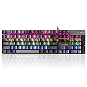 Fuegobird Mechanical Gaming Keyboard, RGB LED Backlit, Wired Keyboard with Linear Red Switch, 104 Full Keys Anti-ghosting, Double-Shot Keycaps