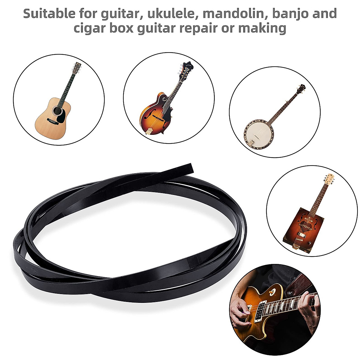 Guitar Binding Plastic Purfling Strip - 1650x7x1.5mm ABS Guitar Strips Pinding Parts for Acoustic Classical Guitar, Luthier Supply DIY, Black