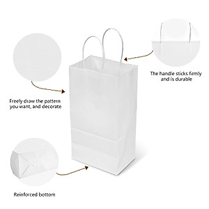 TOWRAP Small White Paper Bags 100Pcs 5.25x3.75x8 Inch Gift Bags with Handles Bulk,Party Bags, Shopping Bags,Retail Bags,Merchandise Bags,Favor Bags,Business Bags