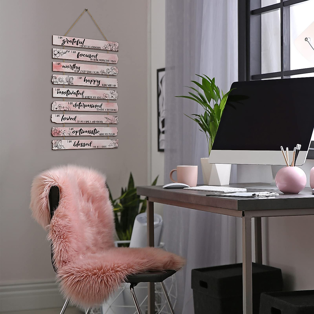 Yookeer Set of 9 Pcs Inspirational Pink Floral Wall Decors Wooden Hanging Positive Word Quotes Signs Blessed Wall Art Decoration for 2025 Nurse CNA Week Gifts Teen Girls Women Bedroom Nursery Room