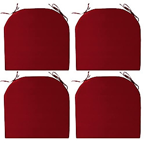 Cozyide Outdoor Chair Cushions, Waterproof Patio Seat Cushions with Adjustable Straps, Round Corner Patio Chair Cushions for Garden, Burgundy, 17x16x2 Inch (Pack of 4)