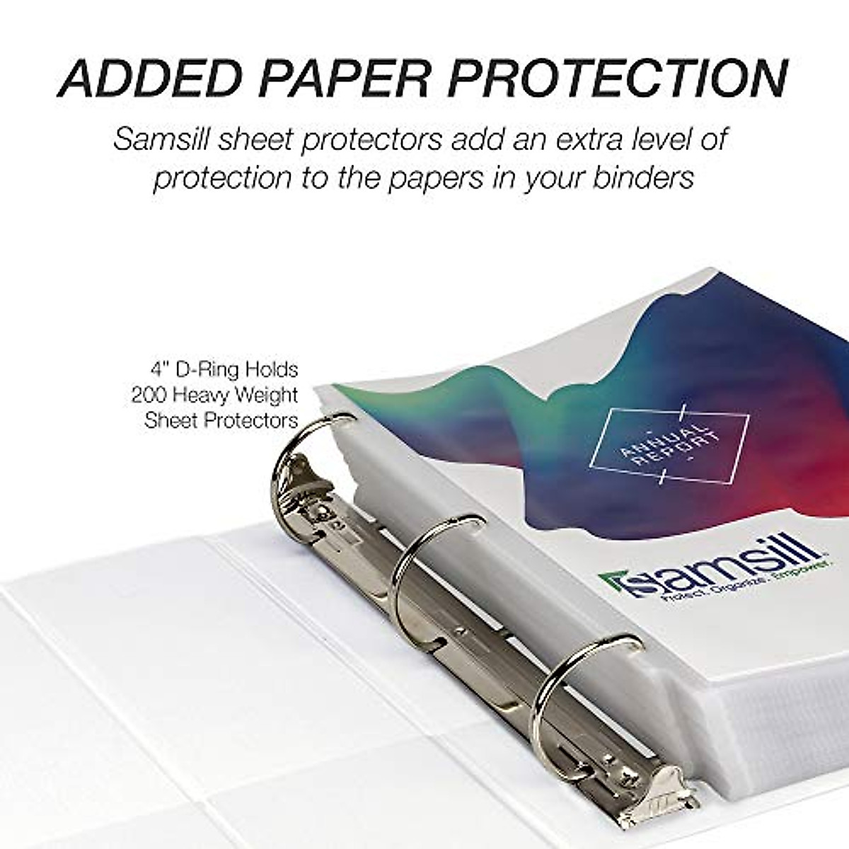 Samsill Durable 4 Inch Binder, Made in The USA, Locking D Ring Customizable Clear View Binder, White, 2 Pack, Each Holds 700 Pages