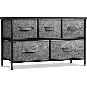 Sorbus Dresser with 5 Drawers - Storage Chest Organizer Unit with Steel Frame, Wood Top, Easy Pull Fabric Bins - Long Wide TV Stand for Bedroom Furniture, Hallway, Closet & Office Organization
