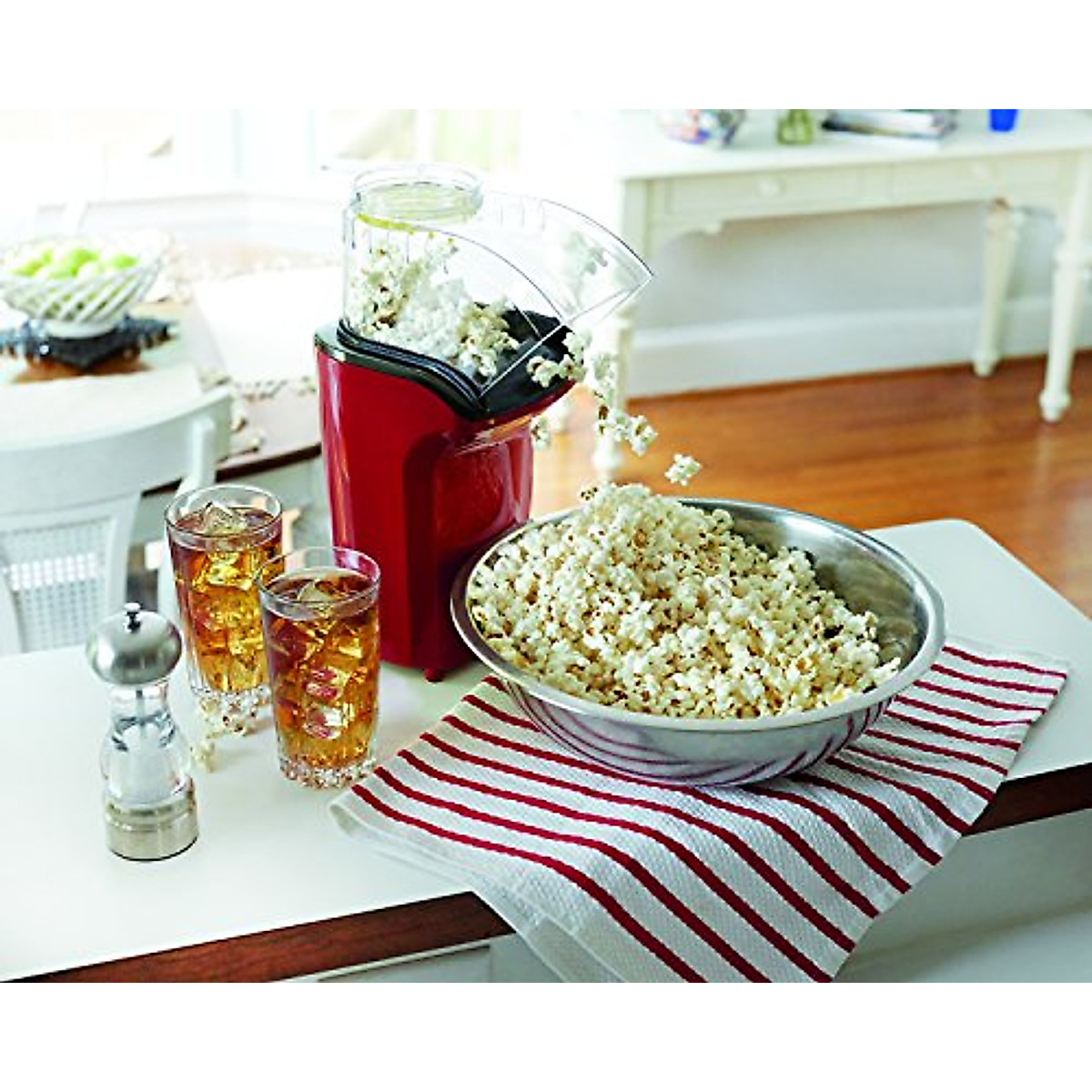 Hamilton Beach Electric Hot Air Popcorn Popper, Healthy Snack, Makes up to 18 Cups, Red (73400)