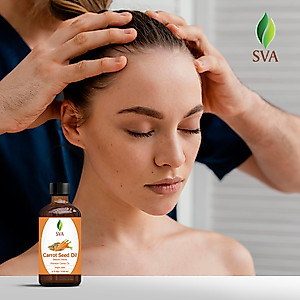 SVA Carrot Seed Oil - 4 Fl Oz – 100% Natural Cold Pressed Carrot Oil - for Face, Skin Care, Hair Care, Scalp Massage & Body Massage – Carrier Oil with Dropper