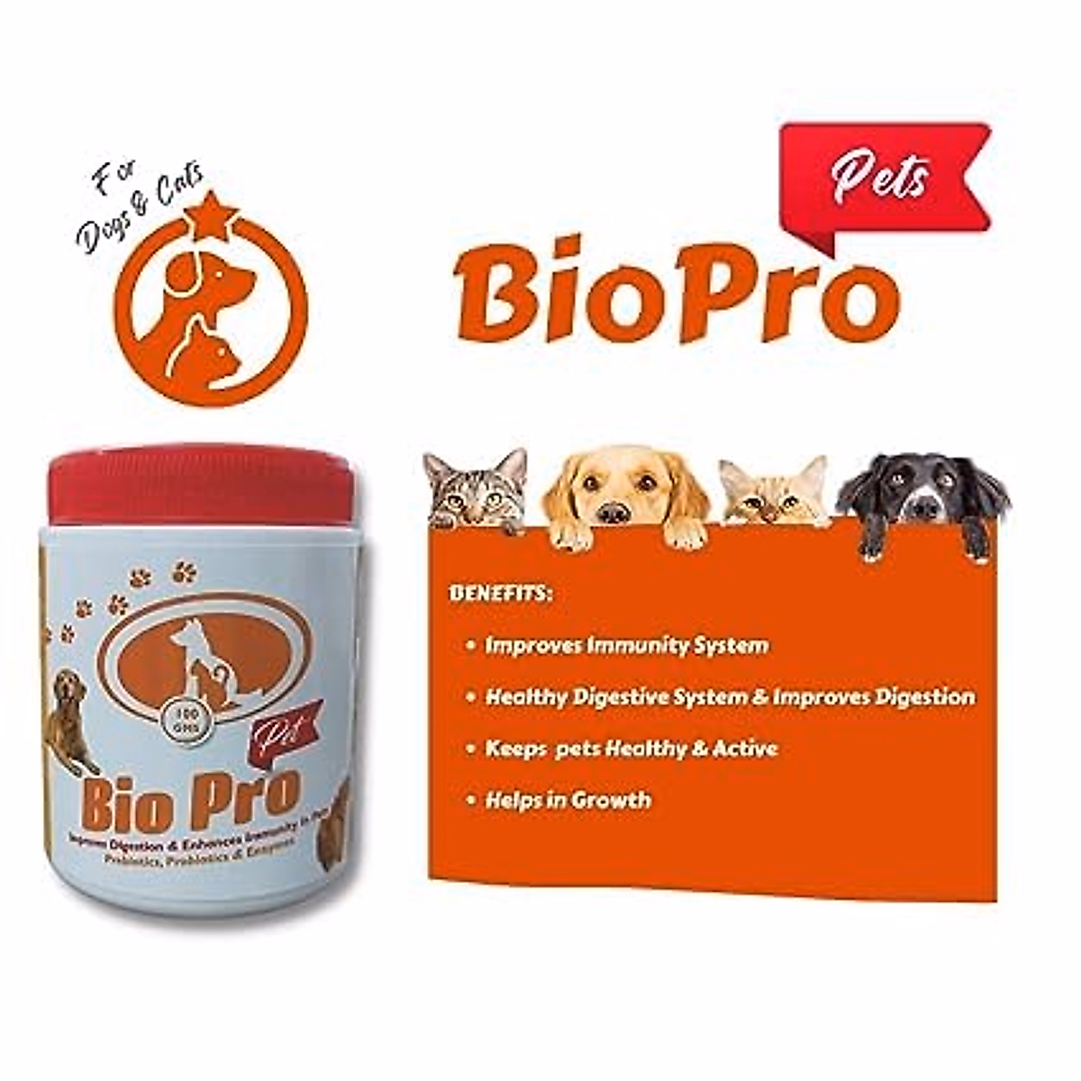 Pets Unique Blend of Prebiotics, Probiotics,Vitamins & Enzymes,Improves Digestion & Builds Immunity in Cats and Dogs 100 gm Each